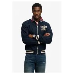 Parka Superdry "TWILL VARSITY BOMBER JKT", Herren, Gr. S, eclipse navy, Web, Obermaterial: 80% Baumwolle, 20% Polyester, bedruckt, relaxed fit normal, hoch geschlossener Ausschnitt, Jacken Parka