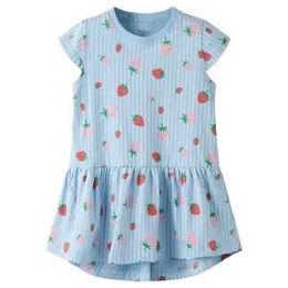 Jerseykleid name it "NMFVIGGA CAPSL DRESS F1 NOOS", M&auml;dchen, Gr. 92, N-Gr, chambray blau aop:striped strawberry, Jersey, Obermaterial: 100% Baumwolle, bedruckt, regular fit kurz, Rundhals, Kleider Jerseykleid, Baumwolle, regular fit