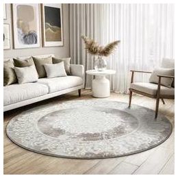 Teppich Sanat "Harmony 3205, auch als L&auml;ufer", beige, H:12mm &Oslash;:200cm, Kunstfaser, Teppiche, Teppich, Wohnzimmer, Kurzflor, modern, Orient Optik, Schlafzimmer