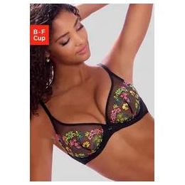 B&uuml;gel-BH Lascana, Damen, Gr. 75, Cup F, schwarz (schwarz, neon), Mesh, Obermaterial: 73% Polyamid, 19% Polyester, 8% Elasthan, BHs B&uuml;gel-BH, in High-Apex-Schnittform mit zarter Bl&uuml;tenstickerei, sexy Dessous