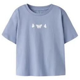 T-Shirt name it "NMFFUTIA SS NREG TOP BOX", M&auml;dchen, Gr. 98, lila impression, Jersey, Obermaterial: 100% Baumwolle, bedruckt, unifarben, normal normal, Rundhals, Shirts T-Shirt