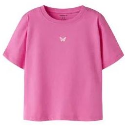 T-Shirt name it "NMFVICTORIA SS NREG TOP", M&auml;dchen, Gr. 104, strawberry moon detail:butterfly embroidery, Jersey, Obermaterial: 100% Baumwolle, unifarben, Basic normal, Rundhals, Shirts T-Shirt