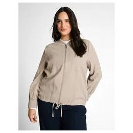 Jackenblazer Tom Tailor PLUS, Damen, Gr. 46, soft taupe grau, Web, Obermaterial: 92% Viskose, 8% Polyester, unifarben, regular fit normal, Rundhals, B&uuml;ndchen, Blazer, mit Tunnelzug