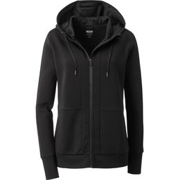 Fleecejacke LPO "Sportjacke Veloria", Damen, Gr. 40/42 (M), schwarz, 47% Baumwolle, 46% Polyester, 7% Elasthan, regular fit, Jacken Fleecejacke, Angeschnittene Kapuze mit Kordelzug