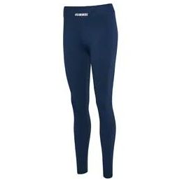 Leggings Hummel "hmlELEMENTAL COTTON HW TIGHTS", Damen, Gr. XL, N-Gr, blau (marineblaus), Obermaterial: 83% Baumwolle, 12% Polyester, 5% Elasthan, Hosen Leggings