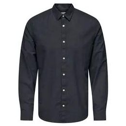 Only & Sons Langarmhemd ONLY & SONS "ONSCANTLEY LIFE LS SOLID LINEN SHIR OTL", Herren, Gr. M, N-Gr, schwarz navy, Web, Obermaterial: 95% Baumwolle, 5% Leinen, unifarben, slim fit normal, Hemden