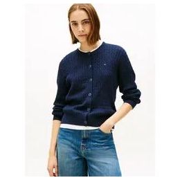 Strickjacke Tommy Hilfiger, Damen, Gr. XS (34), blau (schwarz night navy), Strick, Obermaterial: 100% Baumwolle, unifarben, normal normal, Rundhals, eingesetzt Rippstrickb&uuml;ndchen, Strickjacken Strickjacke, mit Zopfstrickmuster