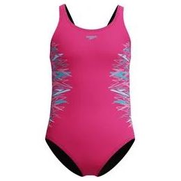 Badeanzug Speedo "Placement Muscleback", M&auml;dchen, Gr. 140 (134), N-Gr, pnk, blu, Obermaterial: 80% Nylon, 20% Elasthan, Badeanz&uuml;ge Badeanzug, f&uuml;r aktives Schwimmen, chlorbest&auml;ndig, schnell trocknend