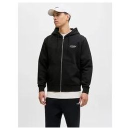 Jack & Jones Kapuzensweatshirt JACK & JONES "JJESOHO SWEAT ZIP HOOD NOOS", Herren, Gr. XS, schwarz, angeraute Sweatware, Obermaterial: 80% Baumwolle, 20% Polyester, bedruckt, relaxed fit, ohne Ausschnitt, Rippb&uuml;ndchen, Sweatshirts