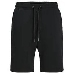 Jack & Jones PlusSize Sweatshorts "JPSTGORDON BRADLEY SWEAT SHORTS MI PLS", Herren, Gr. 42 (4XL), N-Gr, schwarz, angeraute Sweatware, Obermaterial: 65% Polyester, 35% Baumwolle, JACK & JONES PLUSSIZE, unifarben, regular fit ca. Mitte Oberschenkel, Hosen Sweatshorts, mit Kordelzug