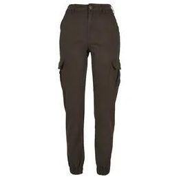 Cargohose Urban Classics "Urban Classics Damen Ladies High Waist Cargo Pants", Damen, Gr. 34, Normalgr&ouml;&szlig;en, braun, 98% Baumwolle, 2% Elasthan, unifarben, normal, Hosen Cargohose