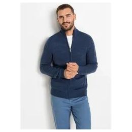 Strickjacke bonprix "Feinstrickjacke", Herren, Gr. 60/62 (XXL), blau, Strick, Obermaterial: 100% Polyacryl, unifarben, regular fit h&uuml;ftbedeckend, hoch geschlossener Ausschnitt, Strickjacken Strickjacke, mit Stehkragen, Regular Fit, aus Polyacryl, mit Rei&szlig;verschluss