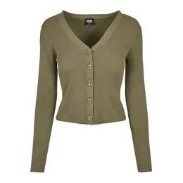 Strickjacke Urban Classics "Urban Classics Damen Ladies Short Rib Knit Cardigan", Herren, Gr. 3XL, khaki, 35% Polyacryl, 35% Viskose, 30% Polyamid, unifarben, V-Ausschnitt, Strickjacken Strickjacke