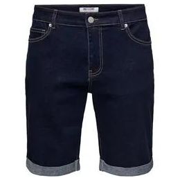 Only & Sons Shorts ONLY & SONS "ONSPLY BOX GUA DNM SHORTS OTL", Herren, Gr. S, N-Gr, blau (dunkelblau denim), Web, Obermaterial: 64% Baumwolle, 31% Polyester, 3% Viskose, 2% Elasthan, unifarben, regular fit knielang, Hosen Shorts