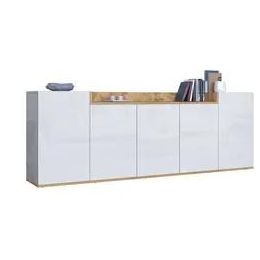 Sideboard OTTO HOME "BOLSENA, Kommode, Schrank,Lowboard mit 8 F&auml;cher und offenes Ablagefach", wei&szlig; matt korpus, wei&szlig; hochglanz fronten, eiche wotan matt, B:200cm H:71,2cm T:35cm, Sideboards, Sideboard, Breite 200 cm,stehend/h&auml;ngend,Fronten Hochglanz lackiert,Made in Italy