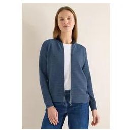 Cardigan Cecil, Damen, Gr. L (42), universal blau, Stoff, 72% Polyester, 25% Viskose, 3% Elasthan, gestreift, comfort fit normal, hoch geschlossener Ausschnitt, Rippb&uuml;ndchen, Strickjacken, mit Ottoman-Struktur