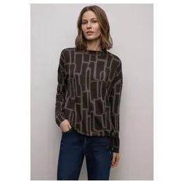 Langarmshirt Street One, Damen, Gr. 38, schwarzest braun, Stoff, 63% Polyester, 34% Viskose, 3% Elasthan, comfort fit normal, Rundhals, B&uuml;ndchen, Shirts Langarmshirt, mit grafischem Muster