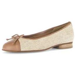 Ballerina Gabor, Damen, Gr. 39, creme, nougat, Bast, Nappaleder, Flechtoptik, Schuhe Ballerina, Blockabsatz, Businessschuh, Schupfschuh in runder Form