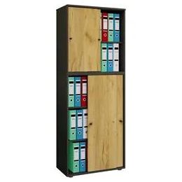 Aktenschrank Vcm "B&uuml;roschrank Aktenschrank Schiebet&uuml;ren Lona 5fach", braun (anthrazit, honig, eiche), B:70cm T:37cm, Obermaterial: 100% Holz Wood., Schr&auml;nke