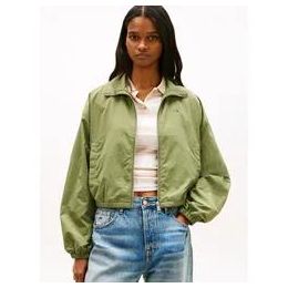 Tommy Hilfiger Kurzjacke TOMMY JEANS "TJW TIE SIDE HIGH NECK JACKET", Damen, Gr. S (36), bay leaf, Web, Obermaterial: 100% Nylon, unifarben, relaxed fit h&uuml;ftlang, hoch geschlossener Ausschnitt, elastischer Bund, Jacken Kurzjacke, Taillenbund mit seitlichen Bindeb&auml;ndern