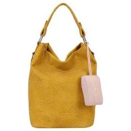 Schultertasche Fritzi aus Preussen "Ella Hobo", Damen, Gr. B/H/T: 17cm x 37cm x 27cm, gelb, Polyurethan (PU), unifarben, Taschen Schultertasche, mit tollem Anh&auml;nger und kerniger Materialstruktur