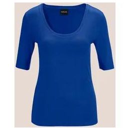 Madeleine Mode Kurzarmshirt MADELEINE "Shirt Sommerliches Basicshirt mit Rundhalsausschnitt", Damen, Gr. 48, blau (royalblau), Obermaterial: 95% Viskose CV. 5% Elasthan EL., Modern, normal, U-Boot-Ausschnitt, Shirts