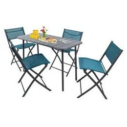 Garten-Essgruppe Vcm "5 tlg. Bistroset Balkonset Gartenset Sumila 110x55", blau (t&uuml;rkis), B:110cm T:55cm, Obermaterial: 80% Textilmaterial TEXMAT. 20% Metall MT., Sitzm&ouml;bel-Sets