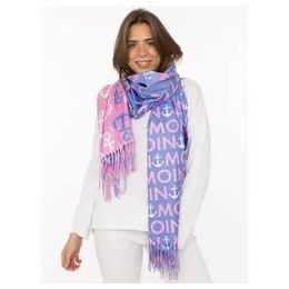 Schal Zwillingsherz "Love & More", Damen, mittelblau, Web, Polyester, Modet&uuml;cher Schal, stylischer Schal mit Schriftzug