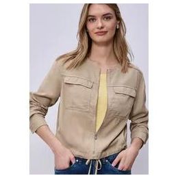 Kurzjacke Street One, Damen, Gr. 44, safari beige, Stoff, 100% Lyocell, unifarben, normal normal, Rundhals, B&uuml;ndchen, Jacken Kurzjacke, mit Brusttasche