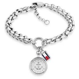 Armkette Tommy Hilfiger "CHARMS", edelstahlfarben, rot, wei&szlig;, blau, Armb&auml;nder, Damen, 19cm, Edelstahl, Armkette, Emaille