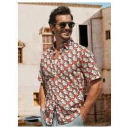Kurzarmhemd Lerros "Kurzarmhemd mit floralem All-over-Print", Herren, Gr. XXL, Normalgr&ouml;&szlig;en, vivid rot, 80% Baumwolle, 20% Leinen, Hemden