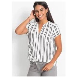 Kurzarmbluse bonprix, Damen, Gr. 46, wei&szlig;, schwarz gestreift, Web, Obermaterial: 100% Viskose, regular fit, Blusen, Regular Fit, f&uuml;r Businessmode, aus Viskose, feminin gestaltet