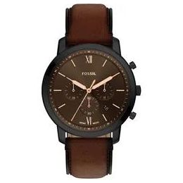 Chronograph Fossil "Neutra", braun, schwarz, Armbanduhren, Damen, Chronograph, Quarzuhr, Armbanduhr, Herrenuhr, Lederarmband, analog, Tag