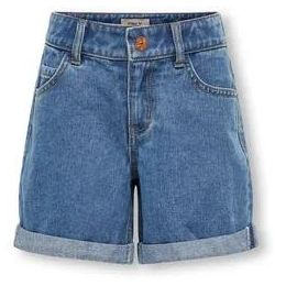 Jeansshorts KIDS Only "KOGVEGA REG MOM SHORTS DNM BJBOX NOOS", M&auml;dchen, Gr. 122, N-Gr, medium blau denim, Denim/Jeans, Obermaterial: 100% Baumwolle, unifarben, regular fit ca. Mitte Oberschenkel, Jeans Jeansshorts