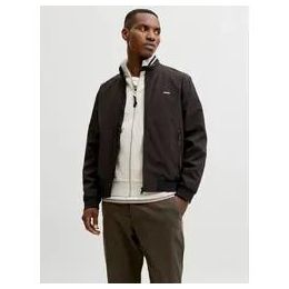 Jack & Jones Bomberjacke JACK & JONES "JPRBLUBRAD BOMBER JACKET SN", Herren, Gr. XS, schwarz beauty, Web, Obermaterial: 90% Polyester, 10% Elasthan, unifarben, regular fit normal, Jacken Bomberjacke, Materialmix, regular fit