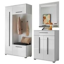 Garderoben-Set Home Affaire "Cantara, moderne Garderobe, Komplettset mit viel Stauraum", wei&szlig;, B:201cm H:201cm T:39cm, FSC-zertifizierter Holzwerkstoff, Kastenm&ouml;bel-Sets, enth&auml;lt Garderobenschrank, Kompaktgarderobe inkl. Sitzkissen & Spiegel