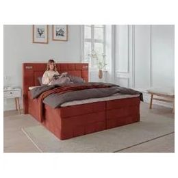 Boxbett OTTO HOME "PHILLIPA inkl. Bettkasten, wahlweise mit LED-Leuchten, Breite: 180cm", terracota, B:195cm L:210cm, Holz teilmassiv, Holzwerkstoff, Spanplatte, Komplettbetten, inkl. Kaltschaum-Topper, in verschiedenen Farben erh&auml;ltlich