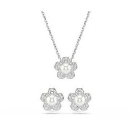 Ohrring und Ketten Set Swarovski "Multipack Schmuck Geschenk CAPSULE", metallfarben, kristallwei&szlig;, wei&szlig;, kristallwei&szlig;, Schmuck_Sets, Damen, Metall, Perlen, glitzernd, gl&auml;nzend, mit Swarovski Kristallen, mit Swarovski Perle