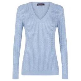 V-Ausschnitt-Pullover FELIX HARDY "Kabelstrick-Pullover mit V-Ausschnitt", Damen, Gr. L, blau, 100% Baumwolle, Pullover
