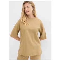 Longshirt bonprix, Damen, Gr. 48/50 (XL), khakibraun, Interlock, Obermaterial: 100% Baumwolle, unifarben, oversize Po-bedeckend, Rundhals, weit, Shirts Longshirt, Oversized Schnitt, Halbarm, f&uuml;r Fr&uuml;hling und Sommer