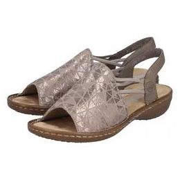 Sandale Rieker, Damen, Gr. 39, beige, taupe, Nubuklederimitat, metallic, Schuhe Damenschuh Riemchensandale Sandale Sommerschuh, Sommerschuh, Sandalette, Keilabsatz, mit Gummizugb&auml;ndern