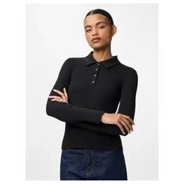 Langarm-Poloshirt Pieces "PCKITTE LS POLO TOP JRS NOOS", Damen, Gr. M, schwarz, Jersey, Obermaterial: 95% Baumwolle, 5% Elasthan, unifarben, figurbetont normal, Rundhals, Shirts, mit gerippter Struktur
