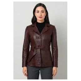 Lederjacke FELIX HARDY "Lederjacke mit G&uuml;rtel und Kn&ouml;pfen", Damen, Gr. S, bordeaux, 100% Lammleder, Jacken