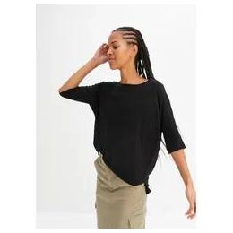 T-Shirt bonprix, Damen, Gr. 52/54 (XXL), schwarz, Jersey, Obermaterial: 95% Viskose, 5% Elasthan, unifarben, oversize Po-bedeckend, U-Boot-Ausschnitt, Shirts T-Shirt, Oversize-Passform, Halbarm, U-Boot Ausschnitt