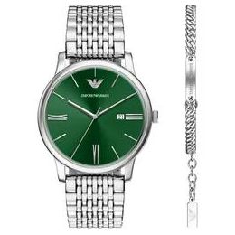Quarzuhr Emporio Armani, edelstahlfarben, gr&uuml;n, Armbanduhren, Herren, Quarzuhr, Armbanduhr, Herrenuhr, Edelstahlarmband, Ideal auch als Geschenk