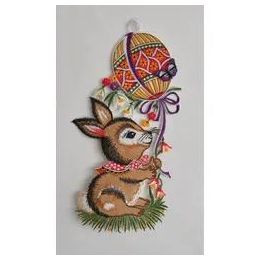 Fensterdekoration Stickereien Plauen "Fensterbild Hase mit Ballon", bunt, B:18cm H:34cm T:0,5cm, Polyester, Fensterbilder, Fensterdekoration, Plauener Spitze