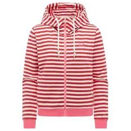Sweatjacke Ragwear "Parya Stripes", Damen, Gr. XXL (44), rot, Material: 50% Baumwolle, 50% Elasthan, gerade h&uuml;ftlang, Rundhals, &Auml;rmel ohne &Auml;rmelschlitz Rippstrickb&uuml;ndchen, Sweatjacken Sweatjacke, gestreifte Damen Zipp-Jacke mit s&uuml;&szlig;er Stickerei
