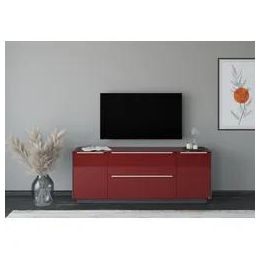 Lowboard "Reno", graphit schwarz matt lack, glas bordeauxrot glanz, B:182cm H:71cm T:42cm, Glas, Holzwerkstoff, SET ONE BY Musterring, Sideboards, Lowboard, Mit Sockel in diversen Farben, 71 cm H&ouml;he & Farbauswahl