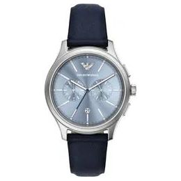 Chronograph Emporio Armani, blau, silberfarben, Armbanduhren, Damen, Chronograph, Quarzuhr, Armbanduhr, Herrenuhr, Lederarmband, analog, Tag
