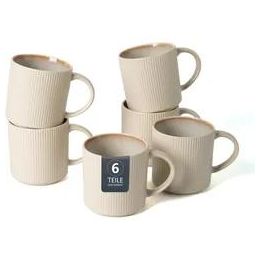 Becher OTTO HOME "Kaffeebecher Ylvii, 6er Set", reactive beige, H:9,8cm &Oslash;:9,4cm, Steinzeug, Trinkgef&auml;&szlig;e, Becher, Riffeloptik, sp&uuml;lmaschinenfest und mikrowellengeeignet, 460 ml